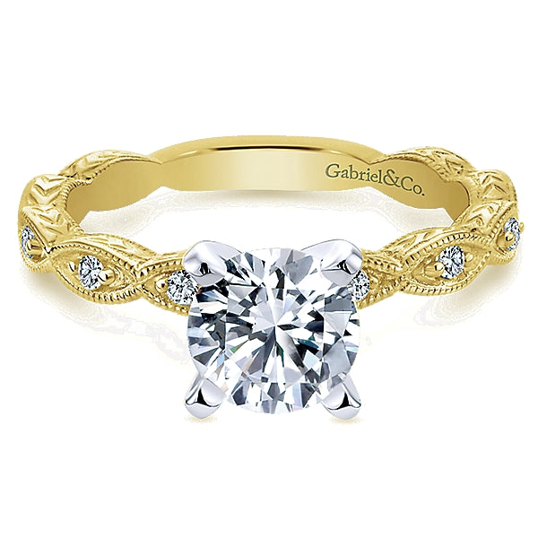 14KT .12CTW(SEMI)PAVE DIAMOND SEMI-MT(MARQ.SHAPE LINK/CARVED BAND)