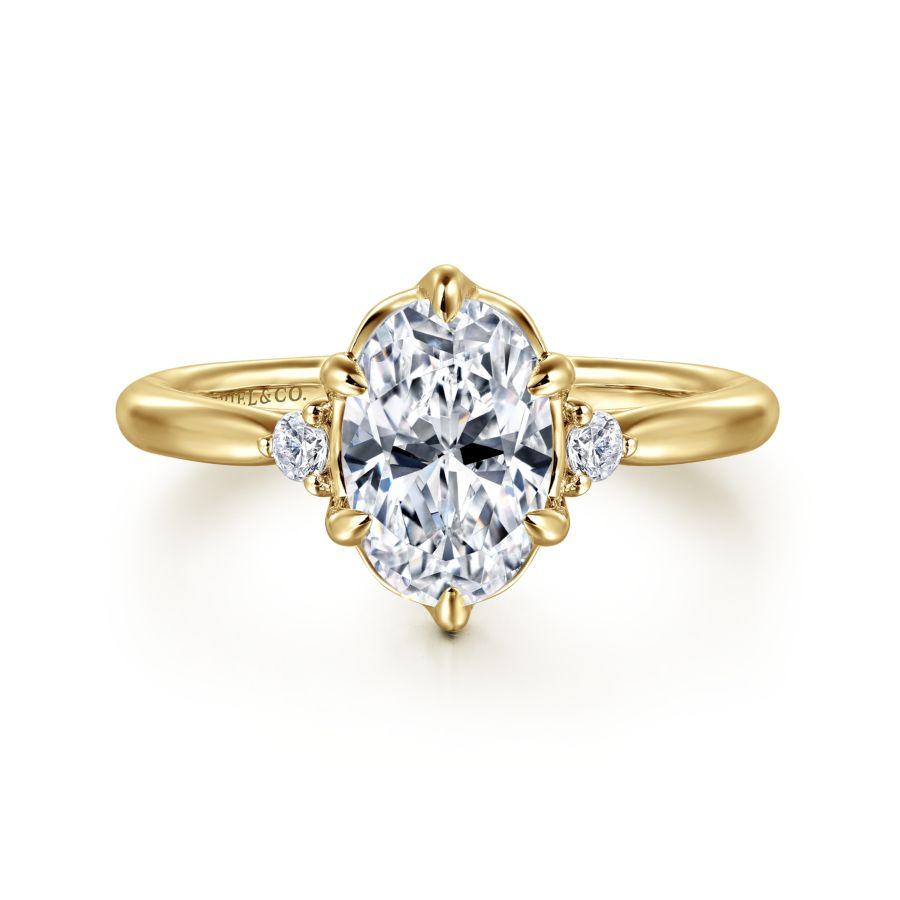 14K Yellow Gold Oval Diamond Engagement Ring