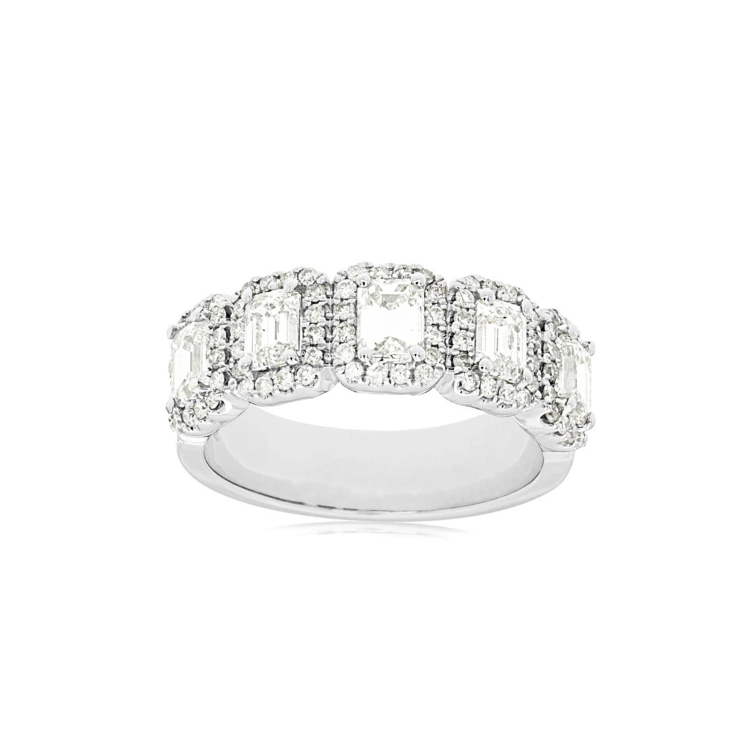 14KT WG 1.95CTW(FAN)EMERALD/PAVE DIAMOND FANCY "5 CLUSTER" BAND)