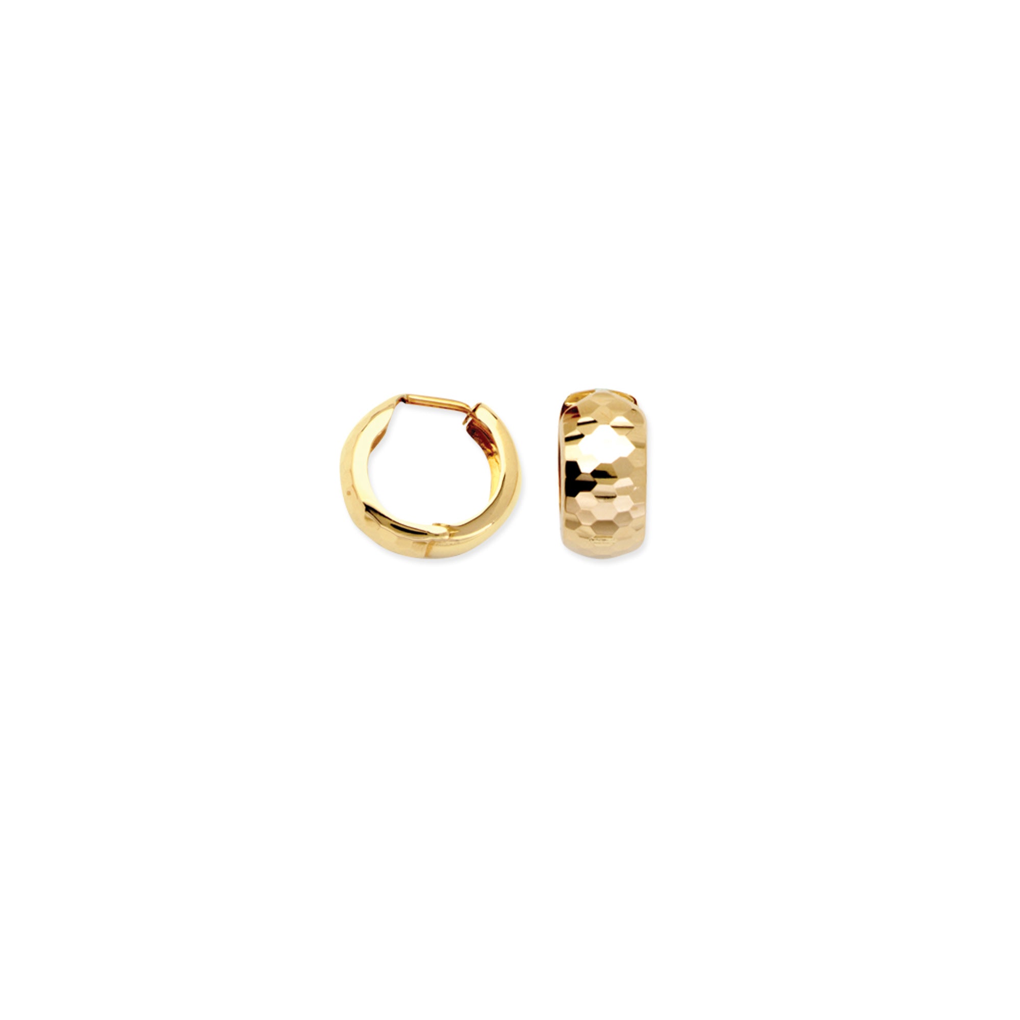 14K Yellow Gold Textured Huggie Wide Hoop Earrings