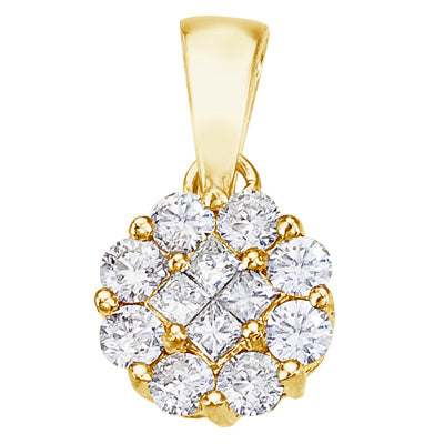 14K Yellow Gold Diamond Clustaire Necklace